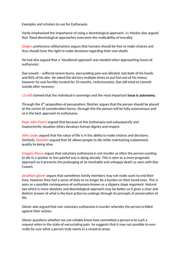 Euthanasia OCR RS A level essays and notes | Teaching Resources