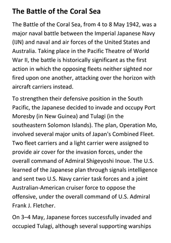 The Battle of the Coral Sea Handout | Teaching Resources