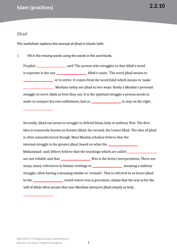 Jihad - AQA - Religious Studies GCSE | Teaching Resources