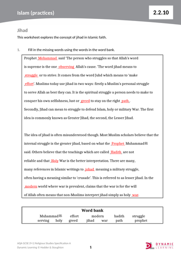 Jihad - AQA - Religious Studies GCSE | Teaching Resources