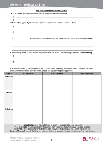 Abuse of the environment - Part 1 - AQA - Religious Studies GCSE ...