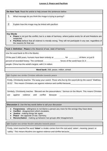 Pacifism and Peacekeeping- AQA - Religious Studies GCSE | Teaching ...
