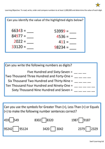 Year 5 Maths - Read, Write, Order and Compare Numbers up to 1 million ...