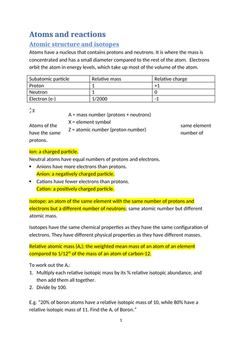 OCR A-Level Chemistry Atoms and Reactions Revision Notes | Teaching ...
