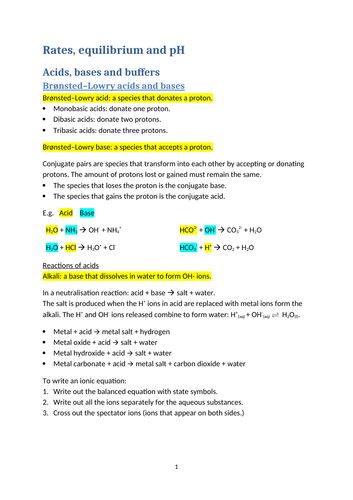 OCR A-Level Chemistry Acids, Bases and Buffers Revision Notes ...