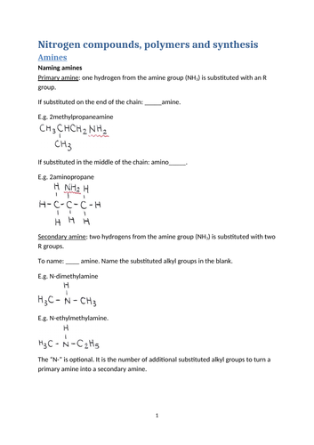 OCR A-Level Chemistry Nitrogen Compounds, Polymers and Synthesis ...
