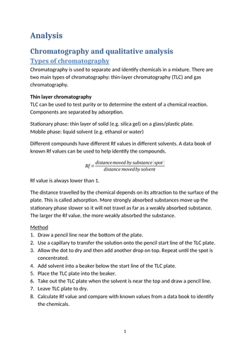 OCR A-Level Chemistry Analysis Revision Notes | Teaching Resources