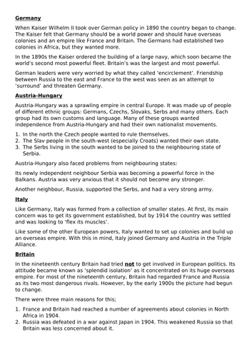 WW1 Alliance System | Teaching Resources