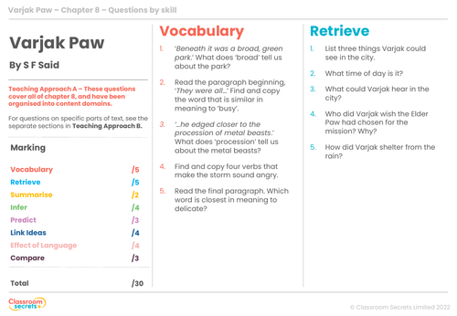 Reading Skills - Varjak Paw - Chapter 8 | Teaching Resources