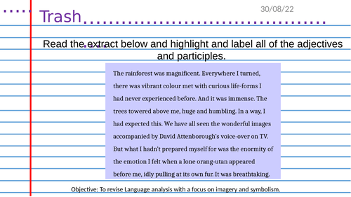 AQA Paper 1 - Trash Language analysis | Teaching Resources