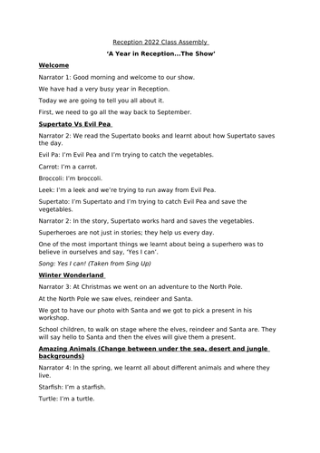 EYFS/ Reception End of Year Assembly | Teaching Resources