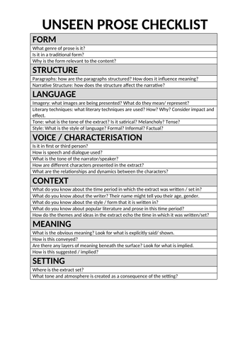 AQA English Literature - GCSE and A Level - Unseen Prose analysis ...