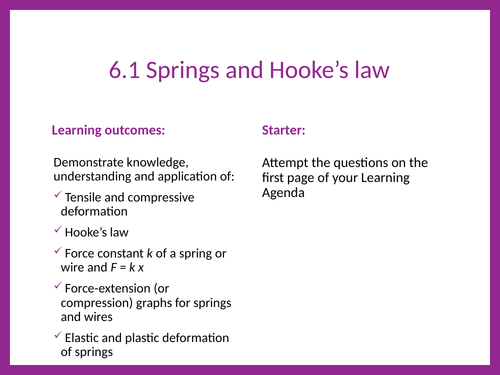 OCR Physics A Chapter 6: 1. Springs and Hooke's law | Teaching Resources