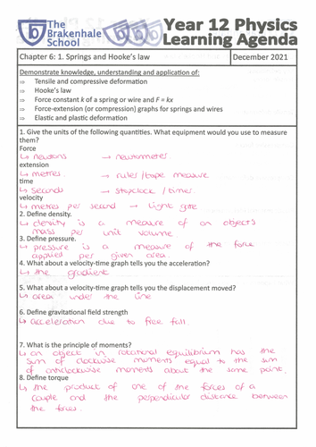OCR Physics A Chapter 6: 1. Springs and Hooke's law | Teaching Resources