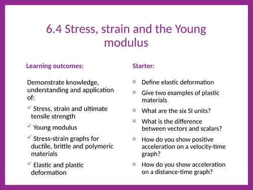 OCR Physics A Chapter 6: 4. Stress, strain and Young modulus | Teaching ...
