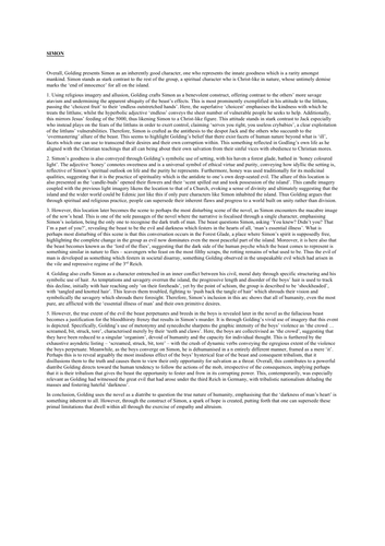 Lord of the Flies Simon essay grade 8/9 | Teaching Resources