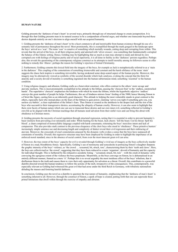 Lord of the flies human nature full mark grade 9 model essay | Teaching ...