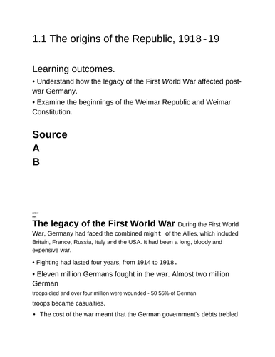 The Weimar Republic 1918–29 | Teaching Resources