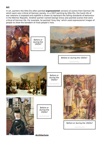 Weimar Republic Cultural changes | Teaching Resources