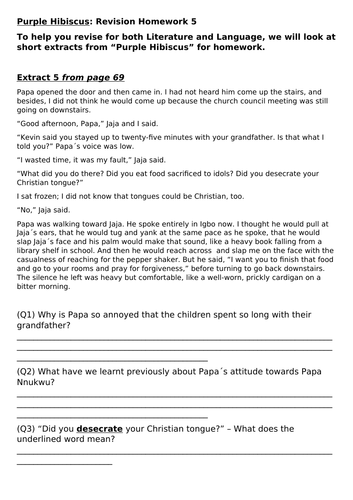 Purple Hibiscus Extracts | Teaching Resources