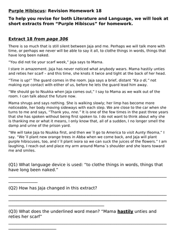 Purple Hibiscus Extracts | Teaching Resources