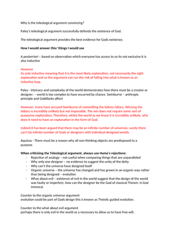 Aquinas and Paley's Teleological argument OCR A Level Religious Studies ... Aquinas and Paley's Teleological argument OCR A Level Religious Studies ...