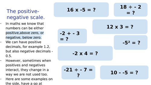 DEALING WITH NEGATIVES INTRO LESSON | Teaching Resources