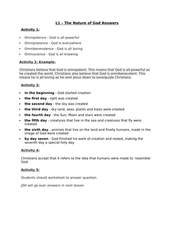 L1 Nature of God | Teaching Resources