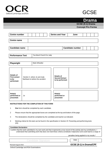 OCR GCSE Drama concept pro forma resource pack | Teaching Resources