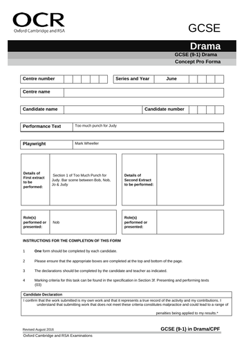 OCR GCSE Drama concept pro forma resource pack | Teaching Resources