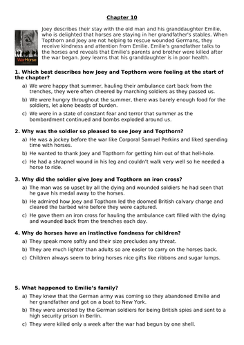 War Horse by Michael Murpurgo. Multiple Choice Questions | Teaching ...