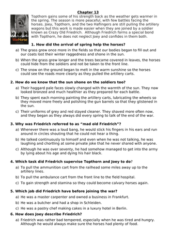 War Horse by Michael Murpurgo. Multiple Choice Questions | Teaching ...