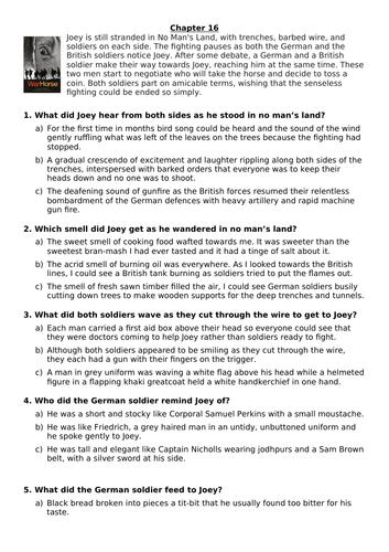 War Horse by Michael Murpurgo. Multiple Choice Questions | Teaching ...