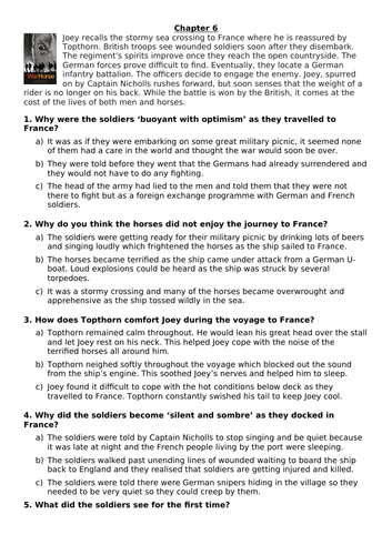 War Horse by Michael Murpurgo. Multiple Choice Questions | Teaching ...
