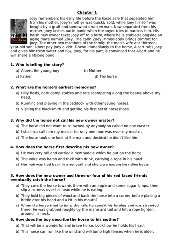 War Horse by Michael Murpurgo. Multiple Choice Questions | Teaching ...