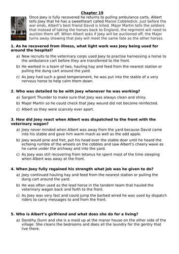 War Horse by Michael Murpurgo. Multiple Choice Questions | Teaching ...