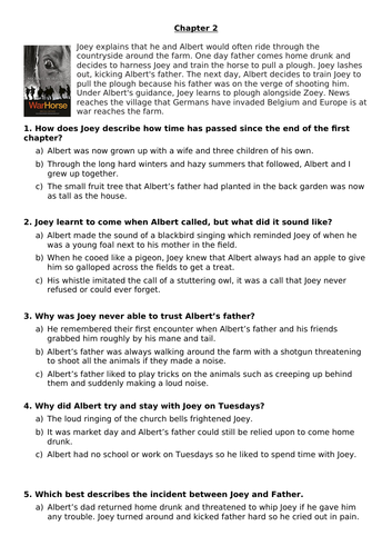 War Horse by Michael Murpurgo. Multiple Choice Questions | Teaching ...