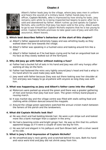 War Horse by Michael Murpurgo. Multiple Choice Questions | Teaching ...