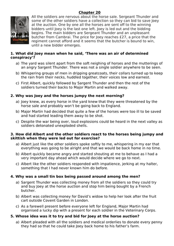 War Horse by Michael Murpurgo. Multiple Choice Questions | Teaching ...