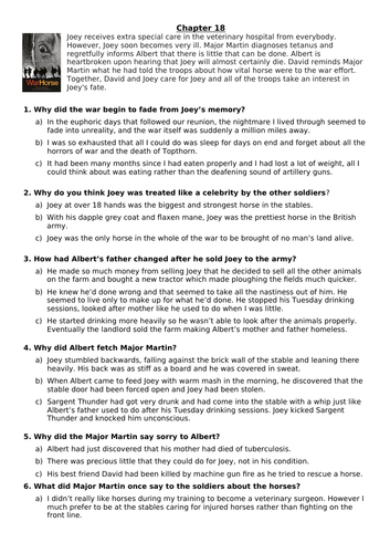 War Horse by Michael Murpurgo. Multiple Choice Questions | Teaching ...