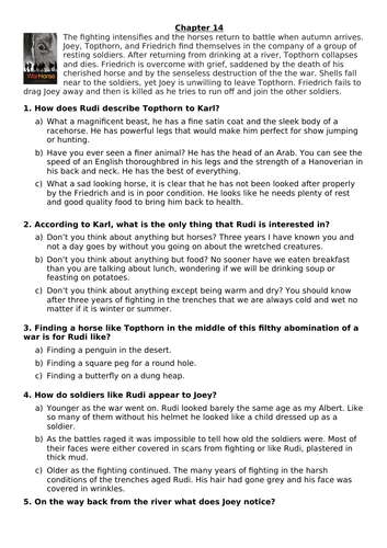 War Horse by Michael Murpurgo. Multiple Choice Questions | Teaching ...