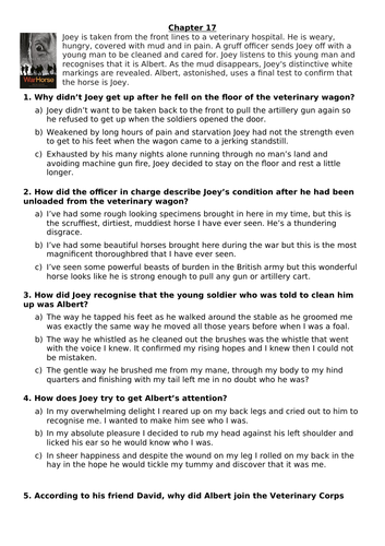 War Horse by Michael Murpurgo. Multiple Choice Questions | Teaching ...