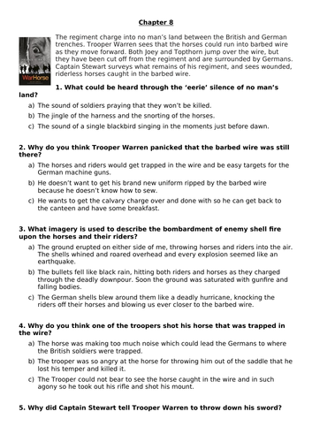 War Horse by Michael Murpurgo. Multiple Choice Questions | Teaching ...