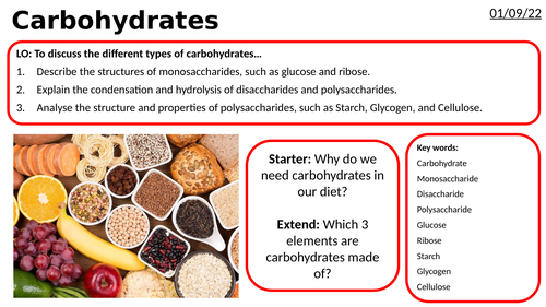 AS/A2-Level AQA Biology Carbohydrates Monosaccharides Disaccharides ...