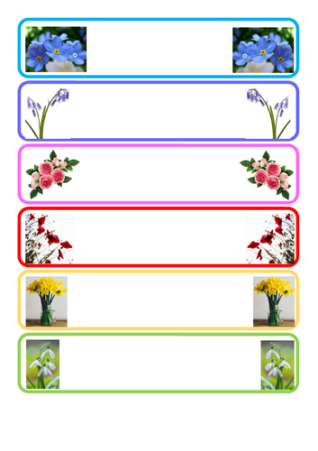 British Flower Pupil Tray Labels (rainbow colours) | Teaching Resources