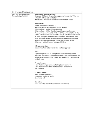 KS1/KS2 striking and fielding games - Safe catching and running quick ...
