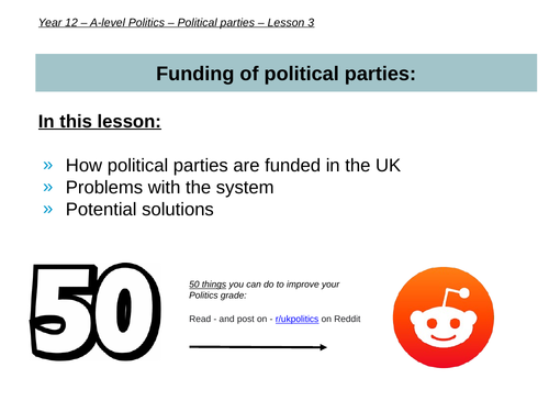 UK political party funding (AS Politics) | Teaching Resources