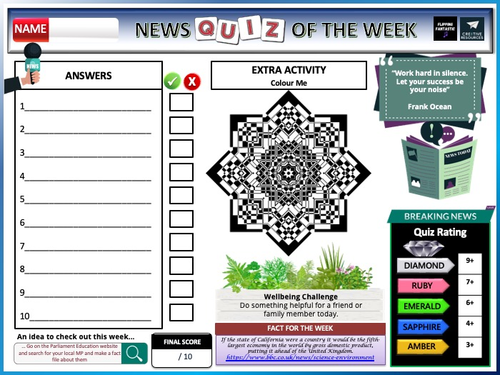 News Quiz Tutor Time | Teaching Resources