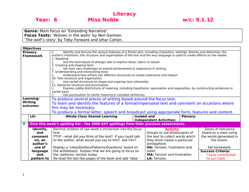 Wolves in The Wall Planning Plus Literacy Arguments Neil Gaiman ...