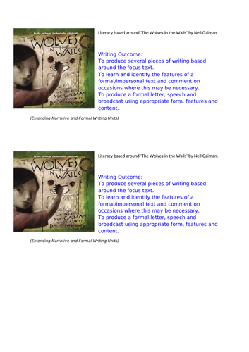 Wolves in The Wall Planning Plus Literacy Arguments Neil Gaiman ...